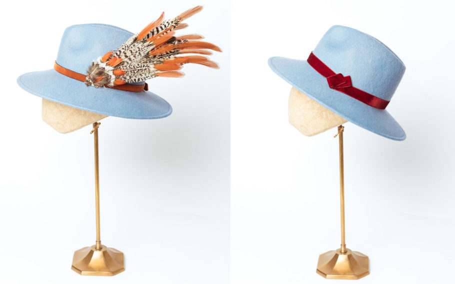 Pale Blue Fedora with Peruvian Trim - Sahar Millinery | London